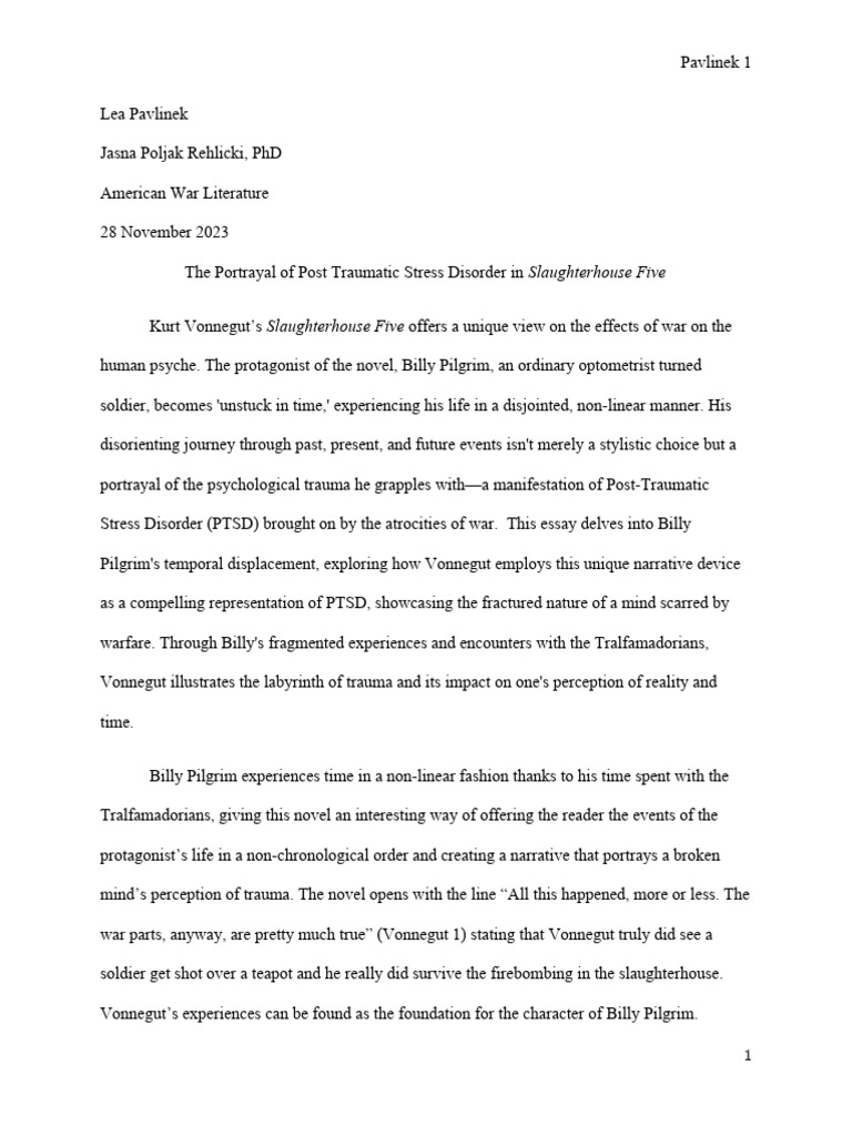 Slaughterhouse Five Vonnegut Essay | PDF | Kurt Vonnegut | Psychology