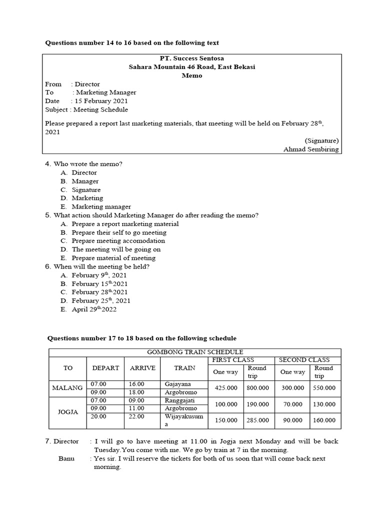 Contoh Soal Memo, Menu, Schedule Dan Sign | PDF | Nutrition | Diet & Nutrition