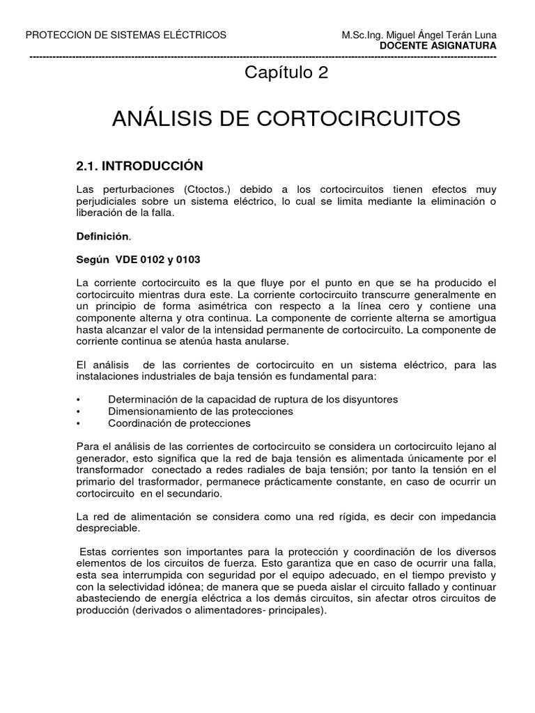 2-Cap.2. Cortocircuitos | PDF | Corriente eléctrica | Transformador