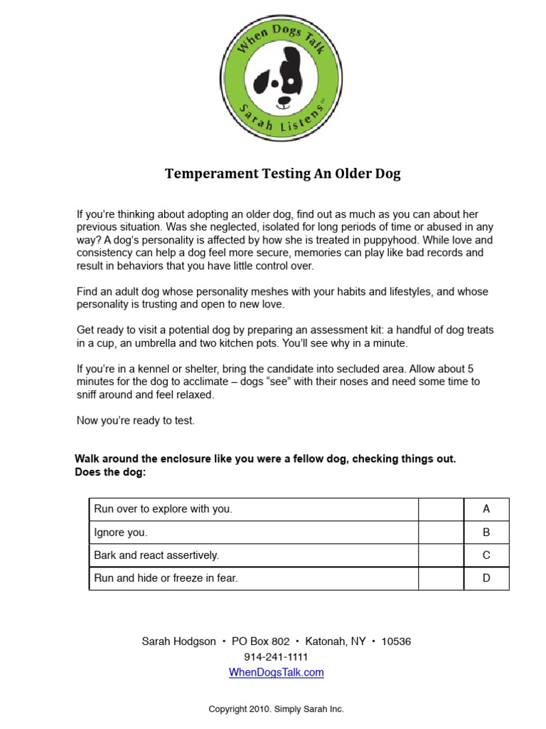 Temperament Test | PDF | Dogs | Psychological Concepts