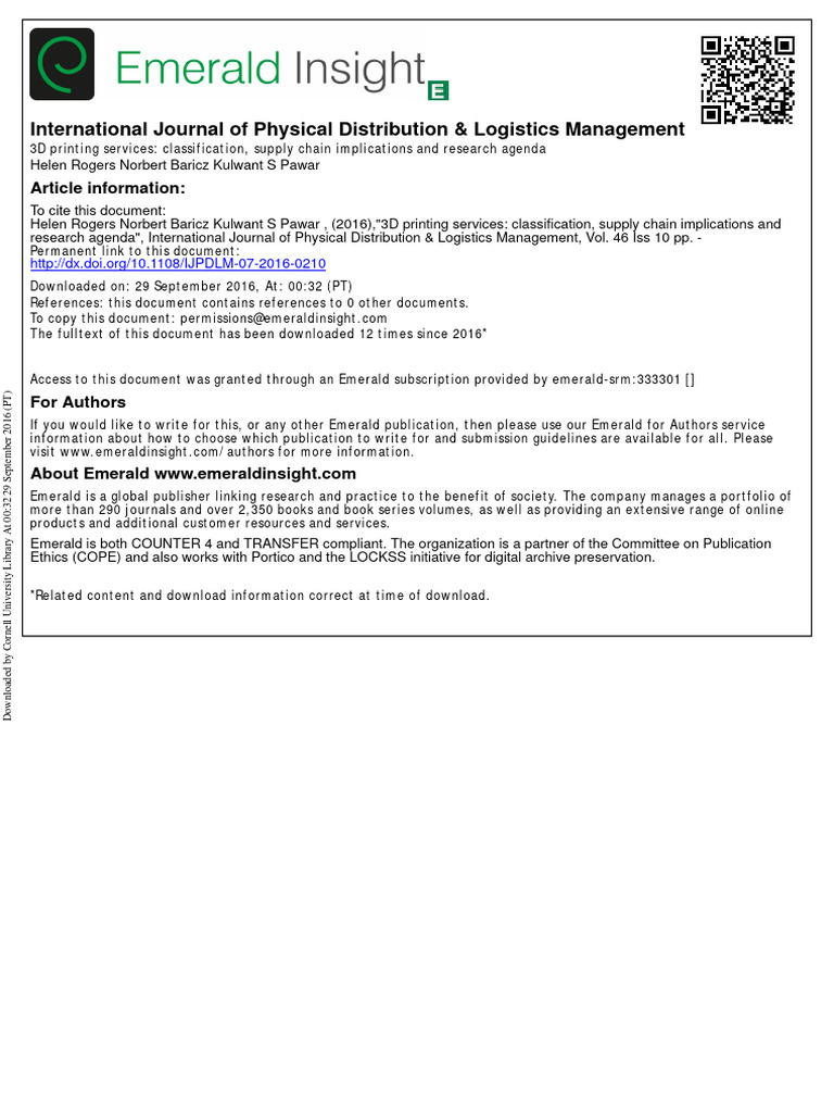 3D Printing Services Classification, Supply Chain Implications and ...