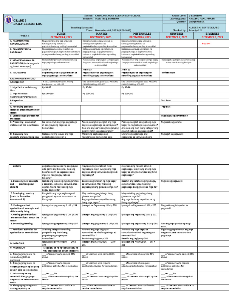 DLL - ARALING PANLIPUNAN 2 - Q2w6 Ado | PDF