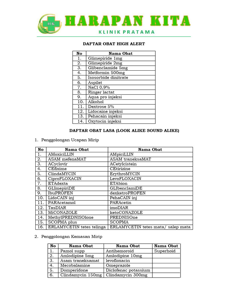Daftar Obat High Alert | Download Free PDF | Functional Group | Pharmacy