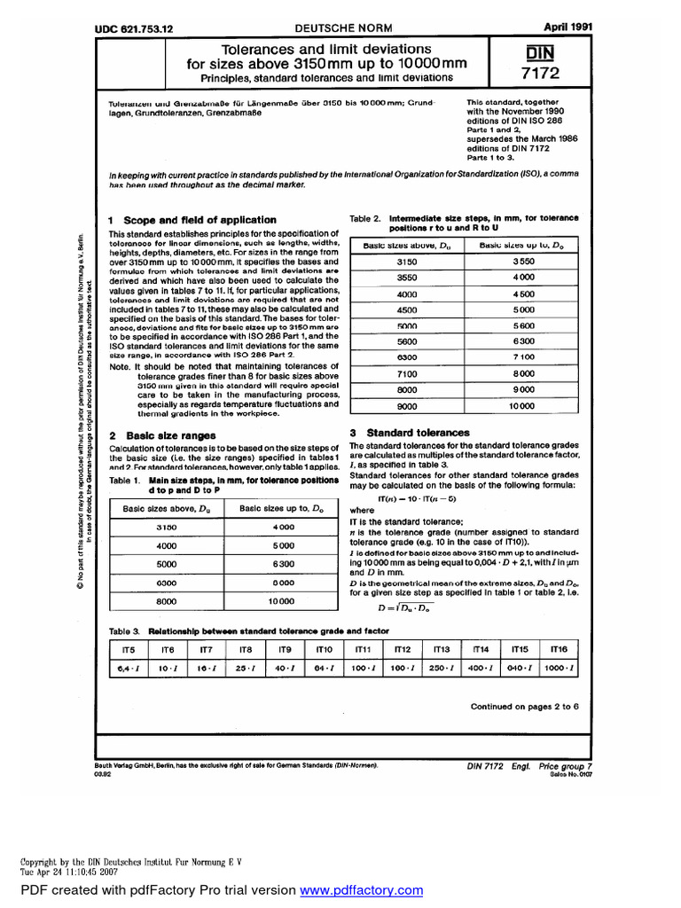 DIN 7172 - Tol. Deviations | PDF