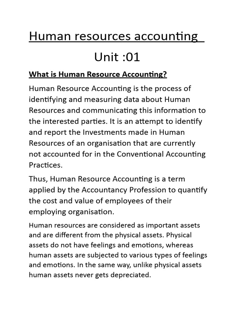 Human Resources Accounting Unit 1 | PDF | Human Resources | Human Capital