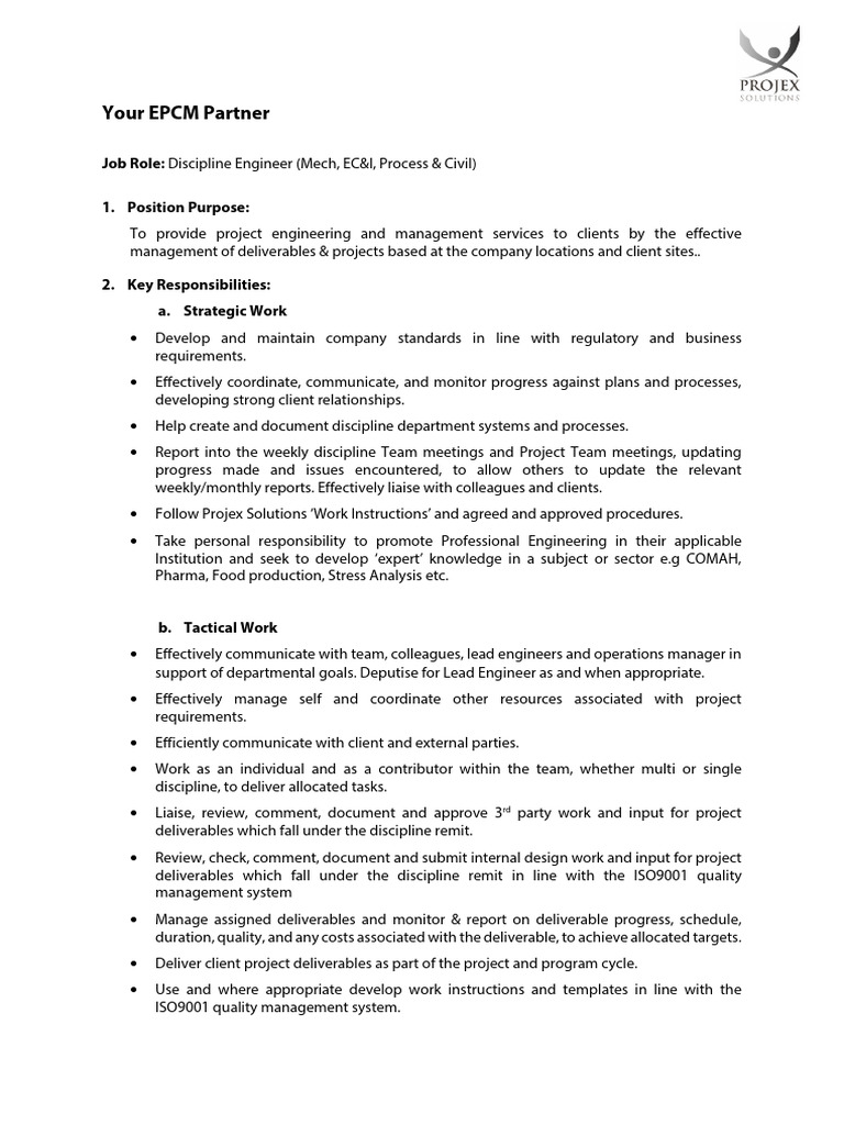 Discipline Engineer Mech ECI Process Civil | Download Free PDF ...