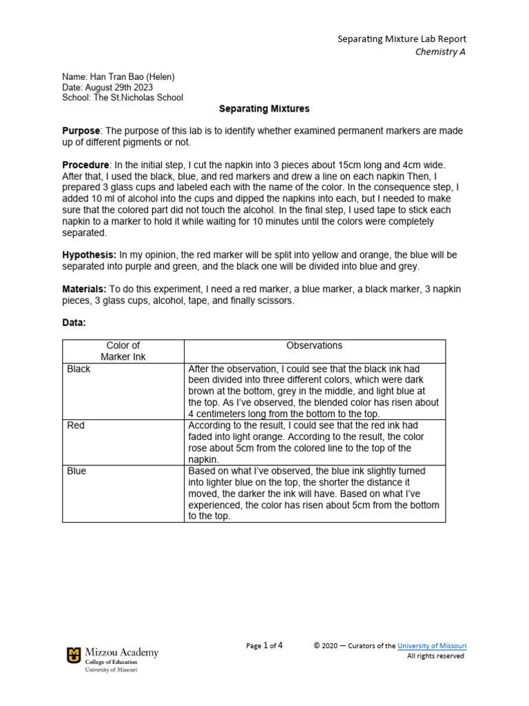 L2 Separating Mixtures Report Form | PDF | Chromatography | Ink