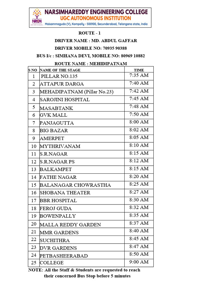 Bus Routes 2023-24 NRCM - New | PDF | Bus Transport | Public Transport