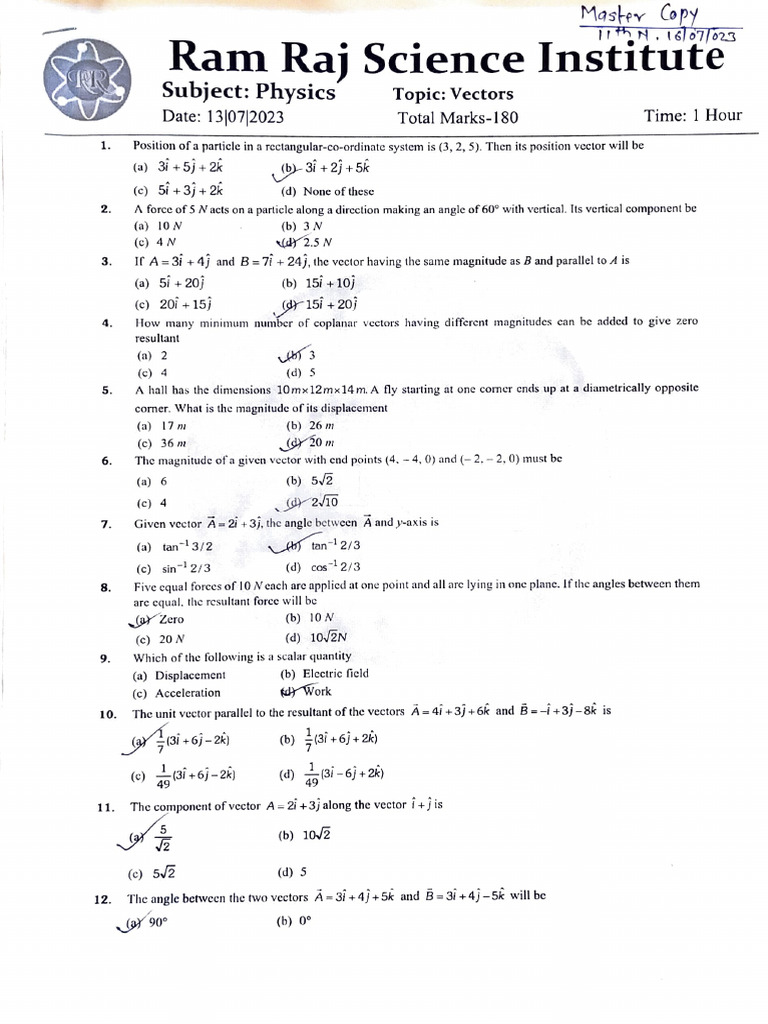Phy Vectors MCQ | PDF | Euclidean Vector | Mechanical Engineering