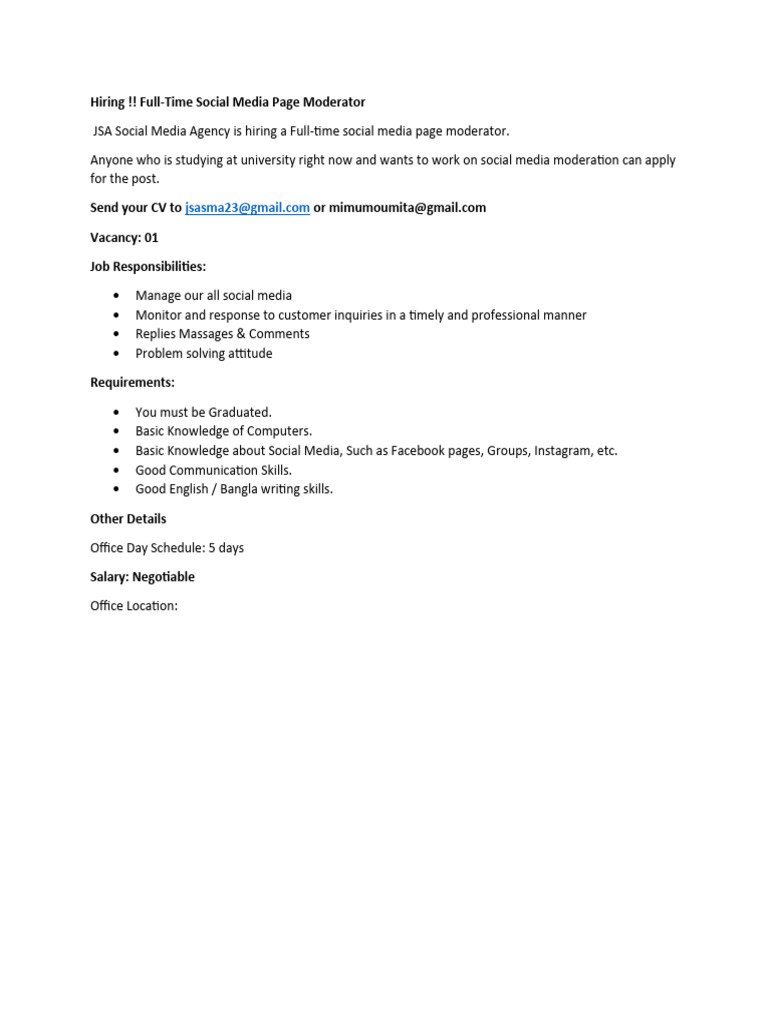 Hiring !! Full-Time Social Media Page Moderator | PDF