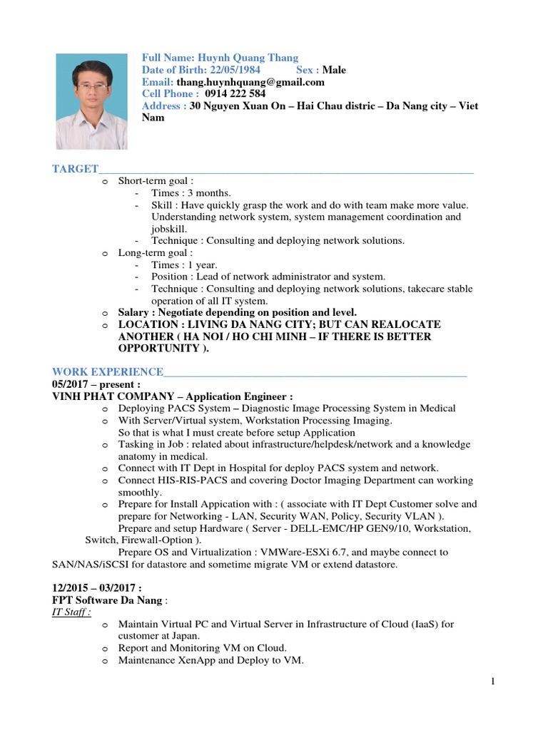 CV Huynh Quang Thang SEP 2023 | PDF | Computer Network | Computer Architecture