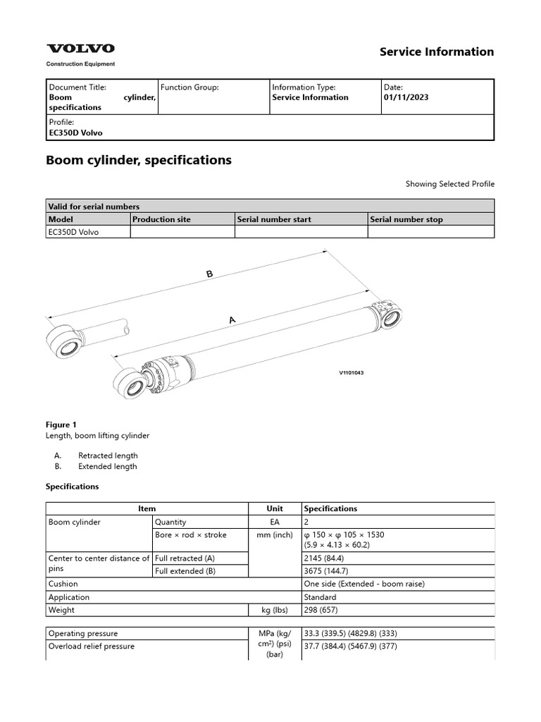 EC350D Volvo Boom Cylinder Specs | PDF