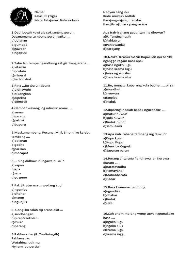 Kelas 3 Bahasa Jawa SM2 | PDF | Language Arts & Discipline | Art
