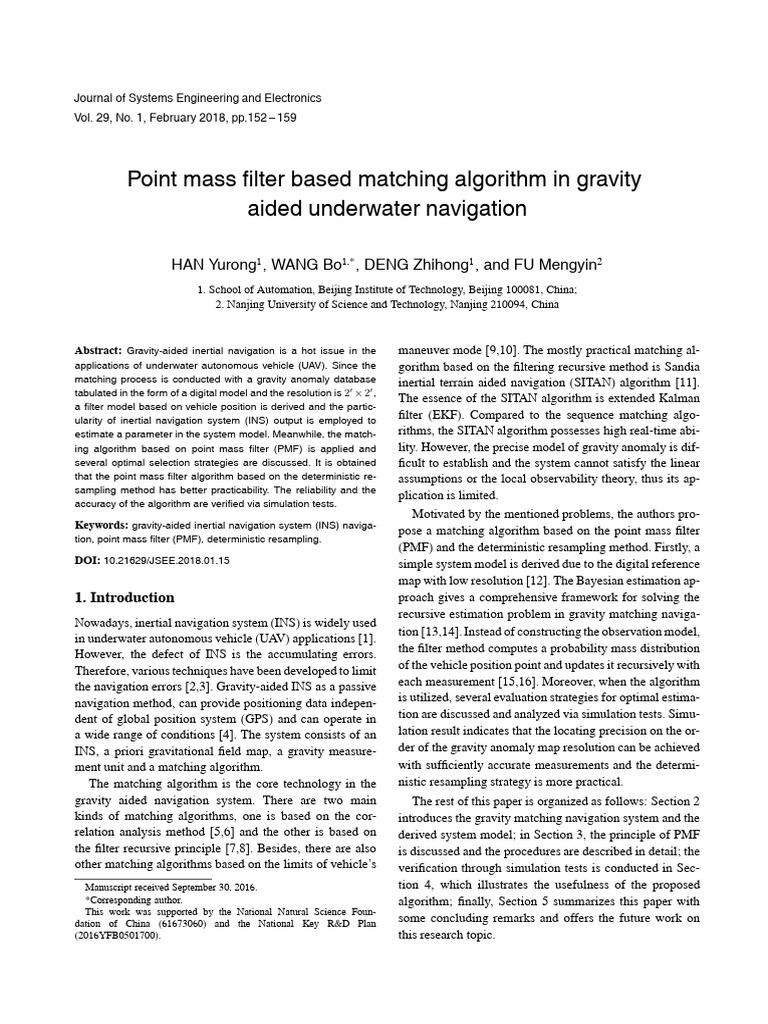 Point Mass Filter Based Matching Algorithm in Gravity Aided Underwater Navigation | PDF | Kalman ...