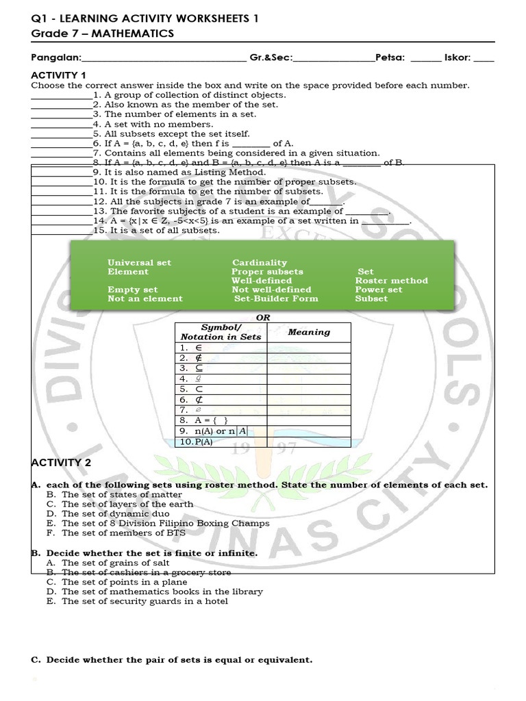 Q1 G7 Math LAW 1 | PDF | Mathematics | Mathematical Concepts