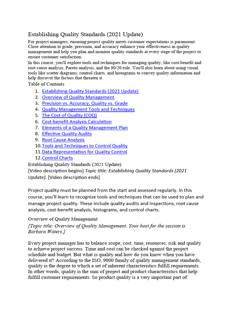 Establishing Quality Standards (2021 Update) - 042334 | PDF | Quality ...