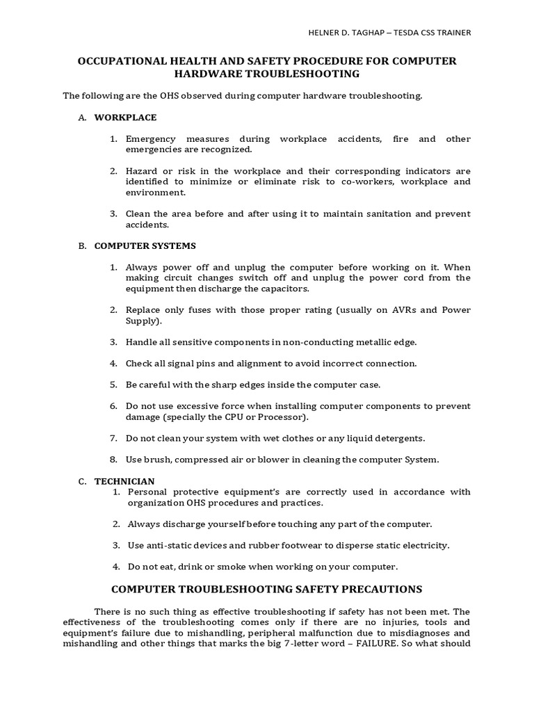 Computer Safety & Troubleshooting Guide | PDF | Booting | Troubleshooting