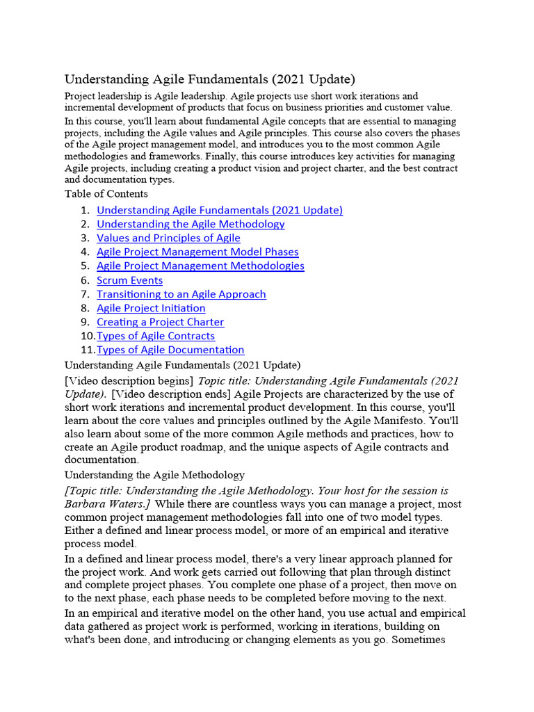 Understanding Agile Fundamentals (2021 Update) - 042329 | PDF | Agile Software Development ...