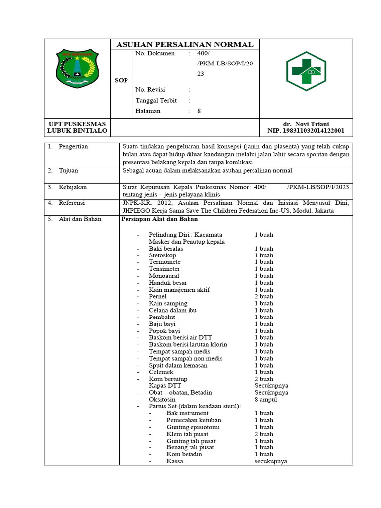 2 Sop Asuhan Persalinan Normal-1 | PDF