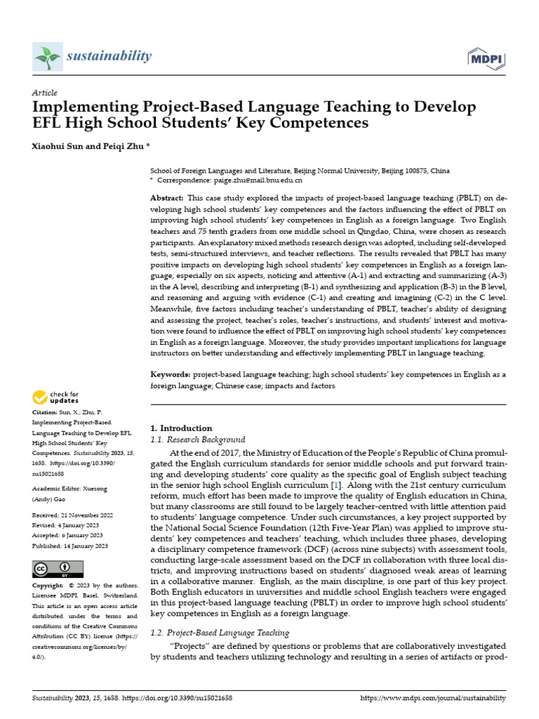 Implementing Project-Based Lan | PDF | English As A Second Or Foreign Language | Learning