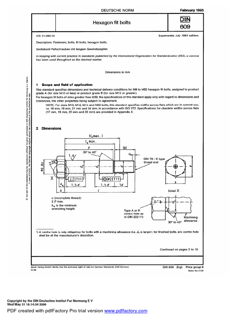 DIN 609 Hex Fit Bolt | PDF