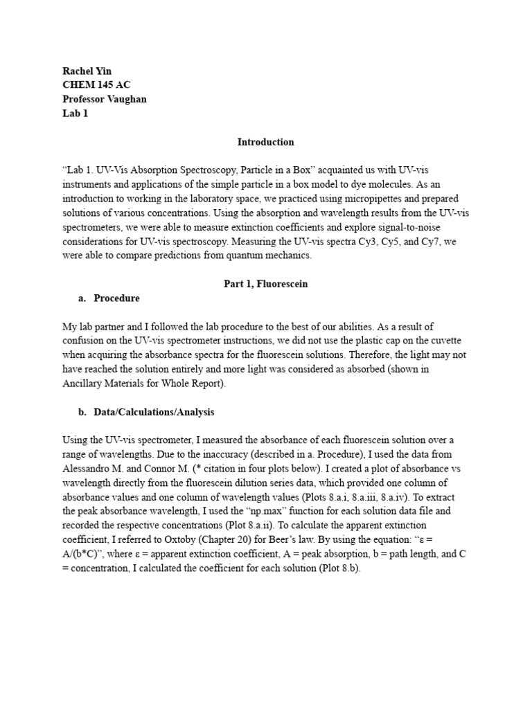 UV-Vis Spectroscopy Lab Analysis | PDF | Ultraviolet–Visible ...