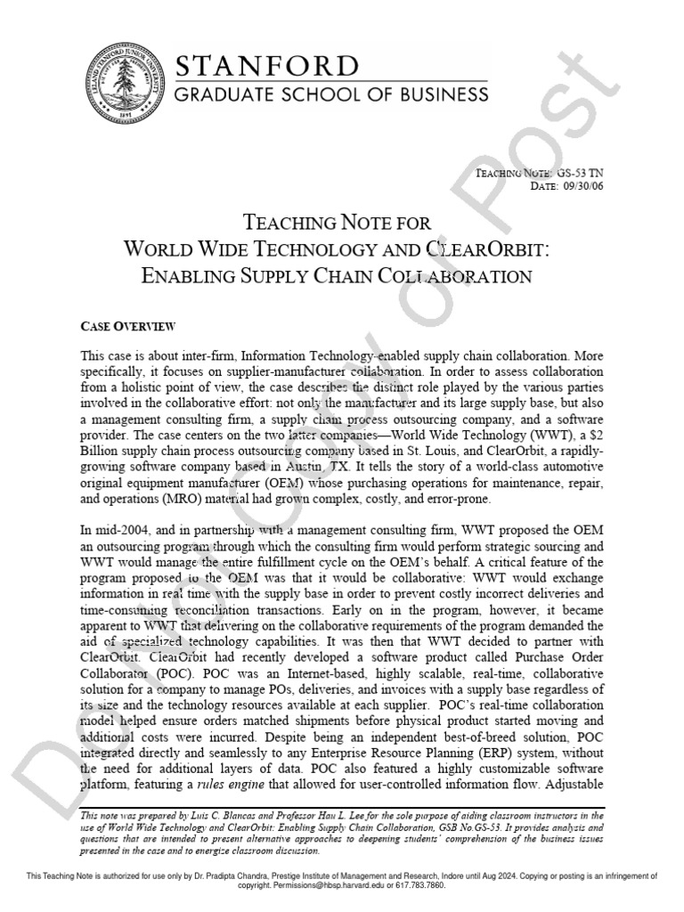 World Wide Tech - Teaching Note | PDF | Outsourcing | Supply Chain