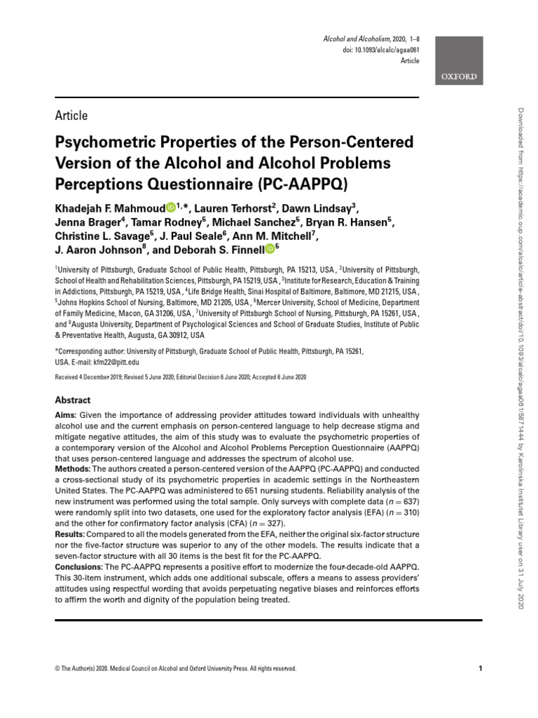 Oup Accepted Manuscript 2020 | PDF | Alcoholism | Factor Analysis