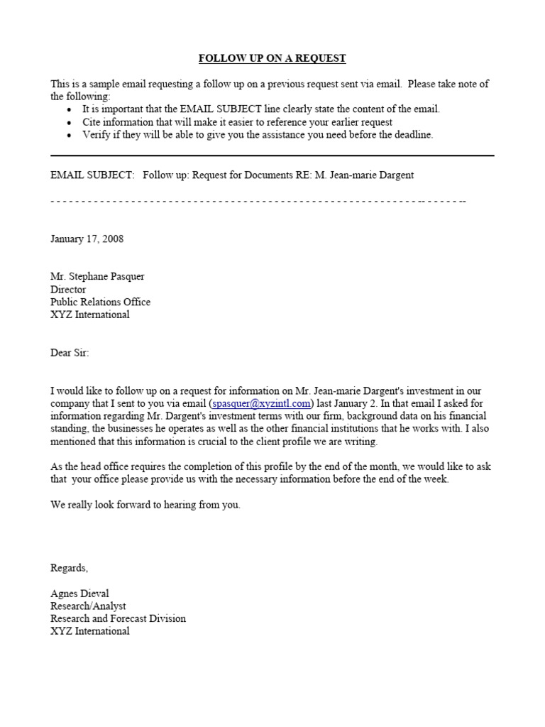 Follow-Up Email for Document Request | PDF