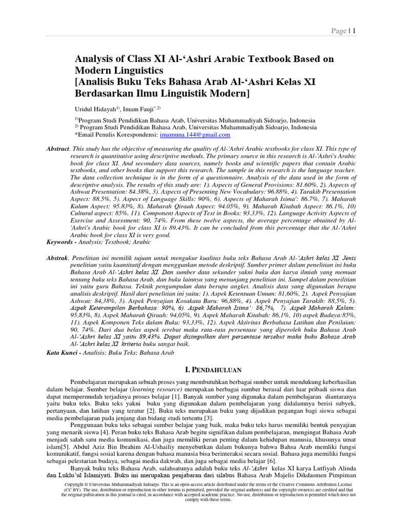 Analysis of Class XI Al-Ashri Arabic Textbook Bas | PDF | Creative Commons | Science