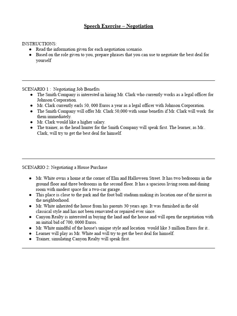 Negotiation Skills Practice | PDF