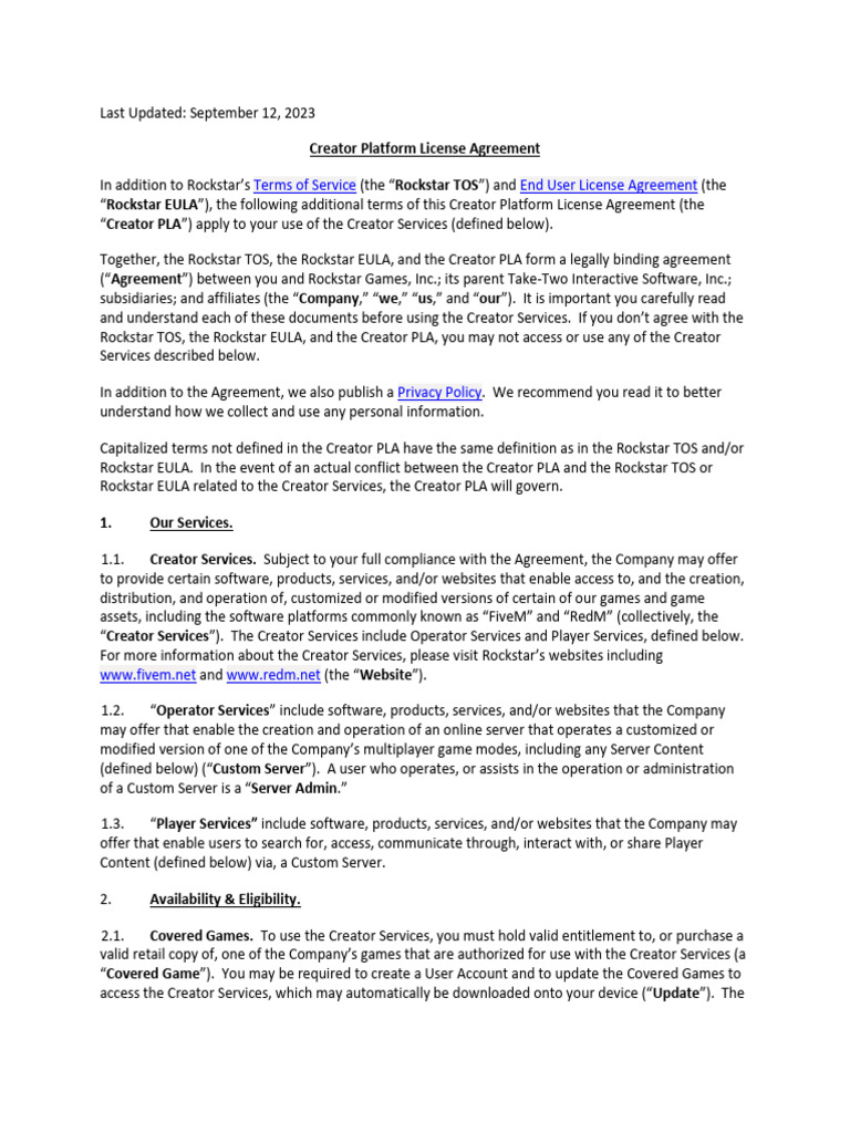 Creator Platform License Agreement | PDF | Terms Of Service ...