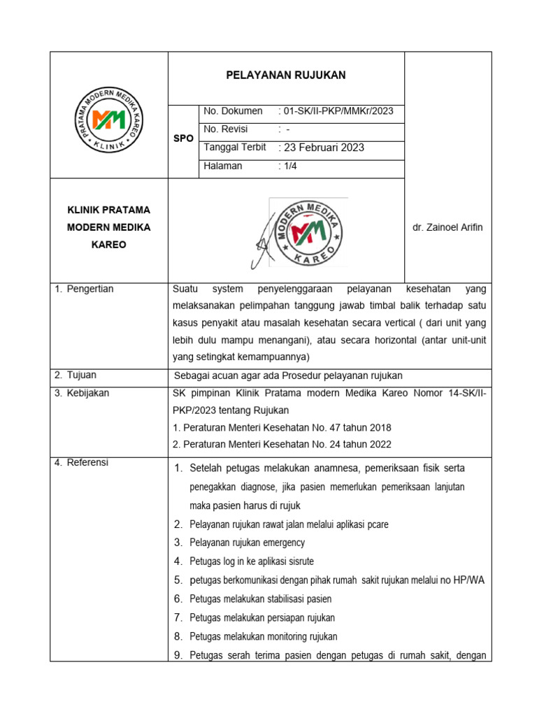 Sop Pelayanan Rujukan | PDF