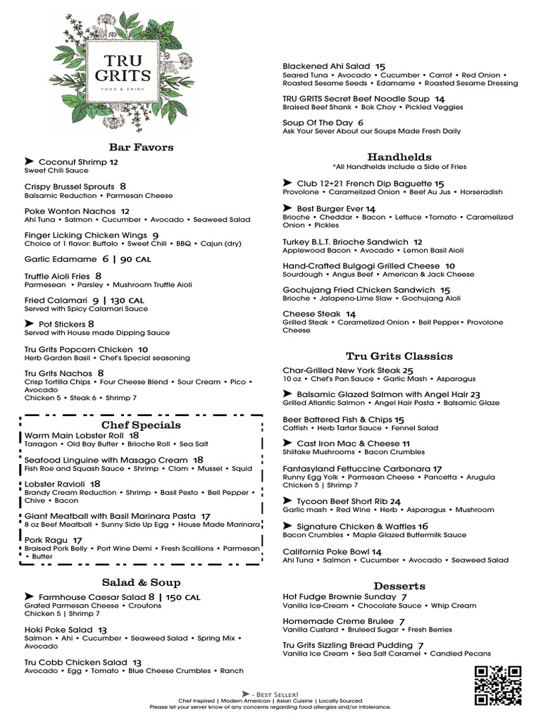 Tru Grits Menu | PDF | Salad | Sauce