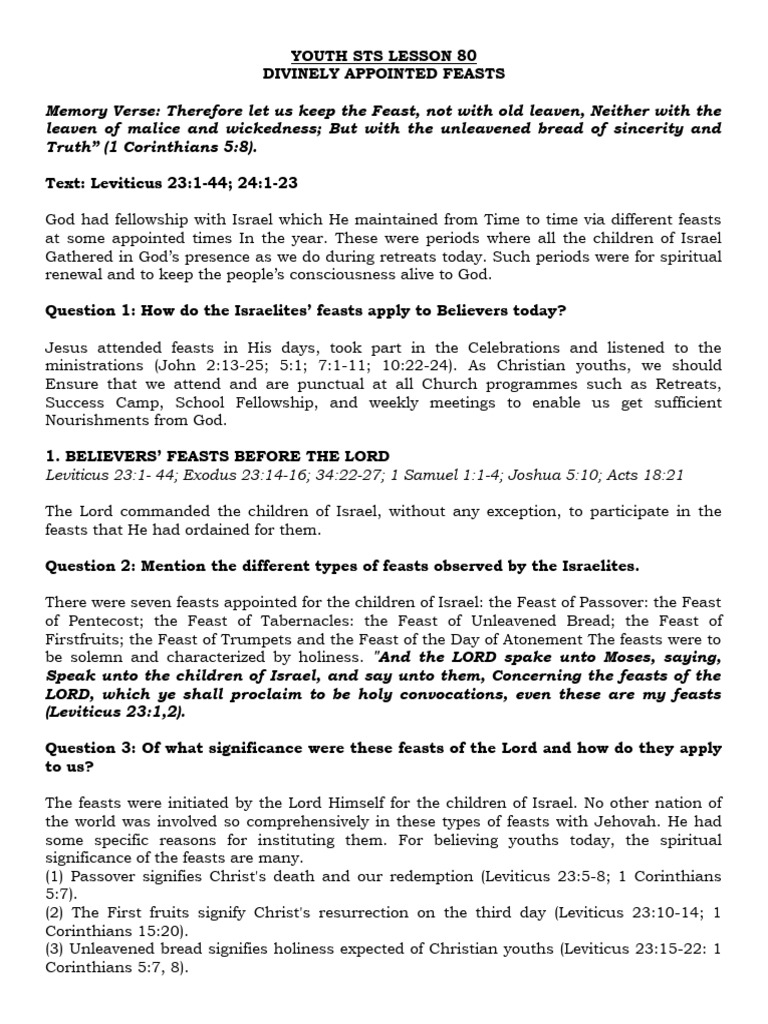 Youth STS Lesson 80 - Divinely Appointed Feasts | PDF | Book Of ...