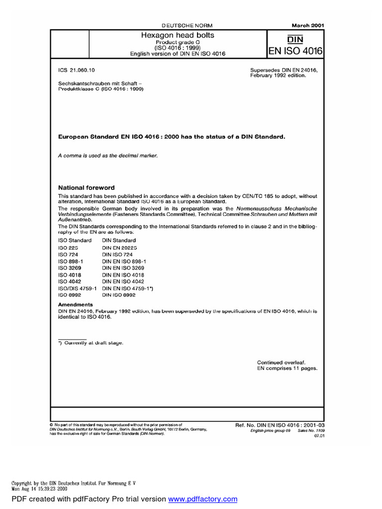 DIN 4016 Hex Bolt.c | PDF
