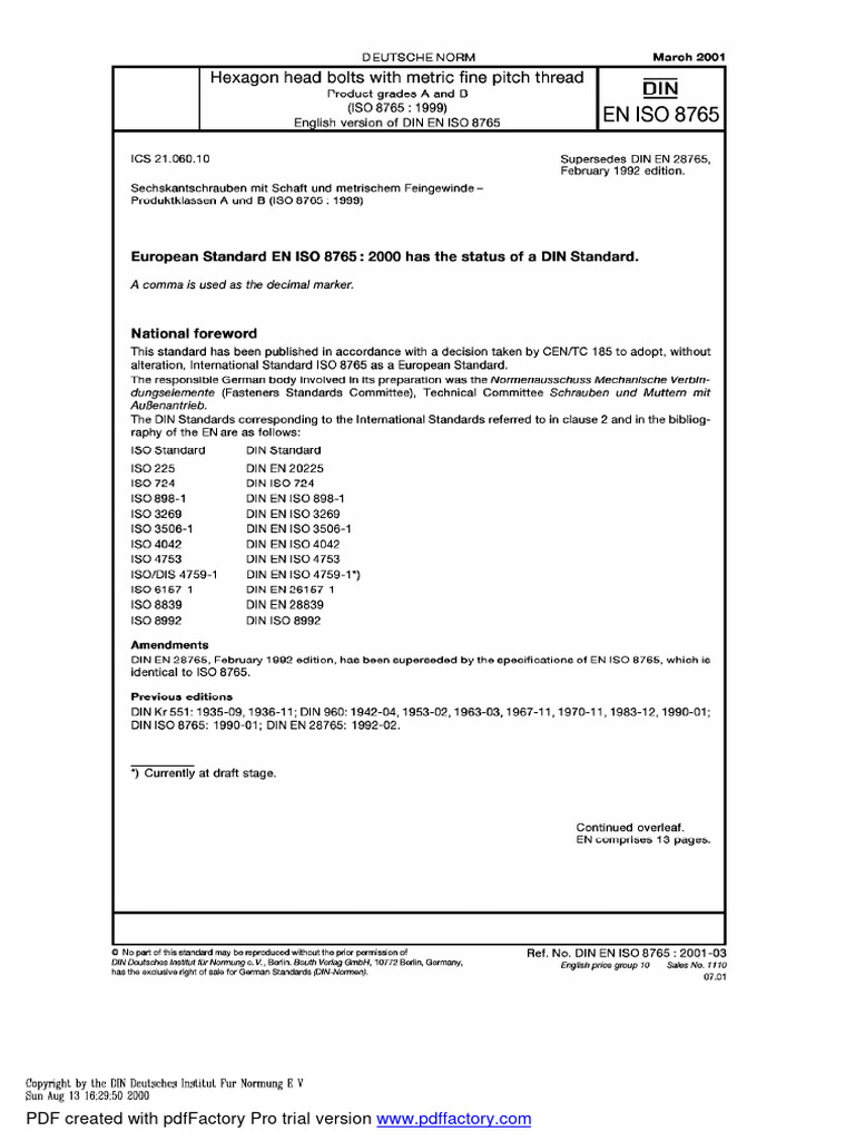 DIN 8765 Hex Bolt.A.B | PDF