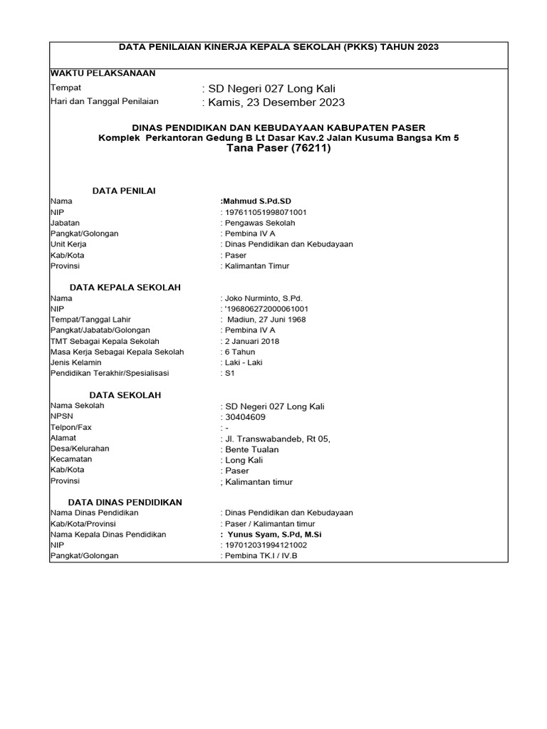 Instrumen PKKS Tahun 2023 Baru | PDF