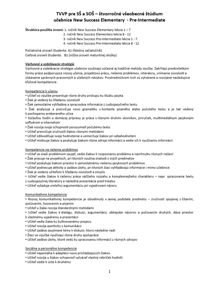 TVVP New Success ELE - PRE SVK | PDF