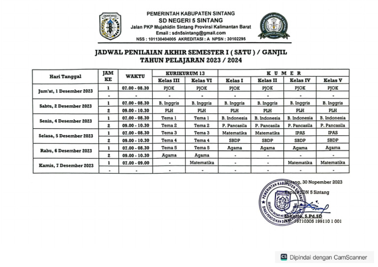 Jadwal PAS Ganjil 2023-2024 | PDF