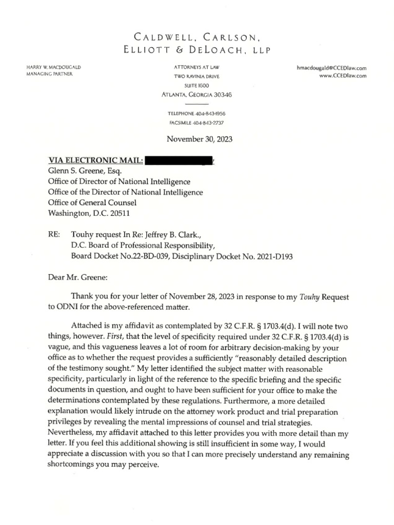 Clark Defense Letter To ODNI | PDF | Justice | Crime & Violence