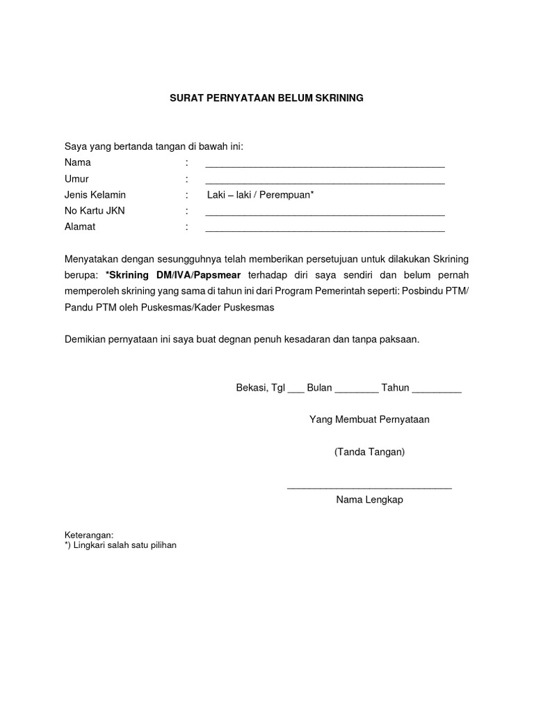 Surat Pengantar Skrining DM, IVA, PAPSMEAR | PDF
