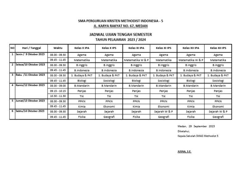 Jadwal Uts Sma 2023 | PDF