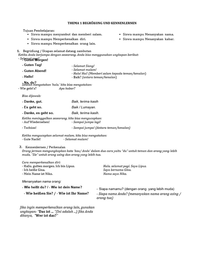 Tema 1 Begrüßung Und Kennenlernen | PDF