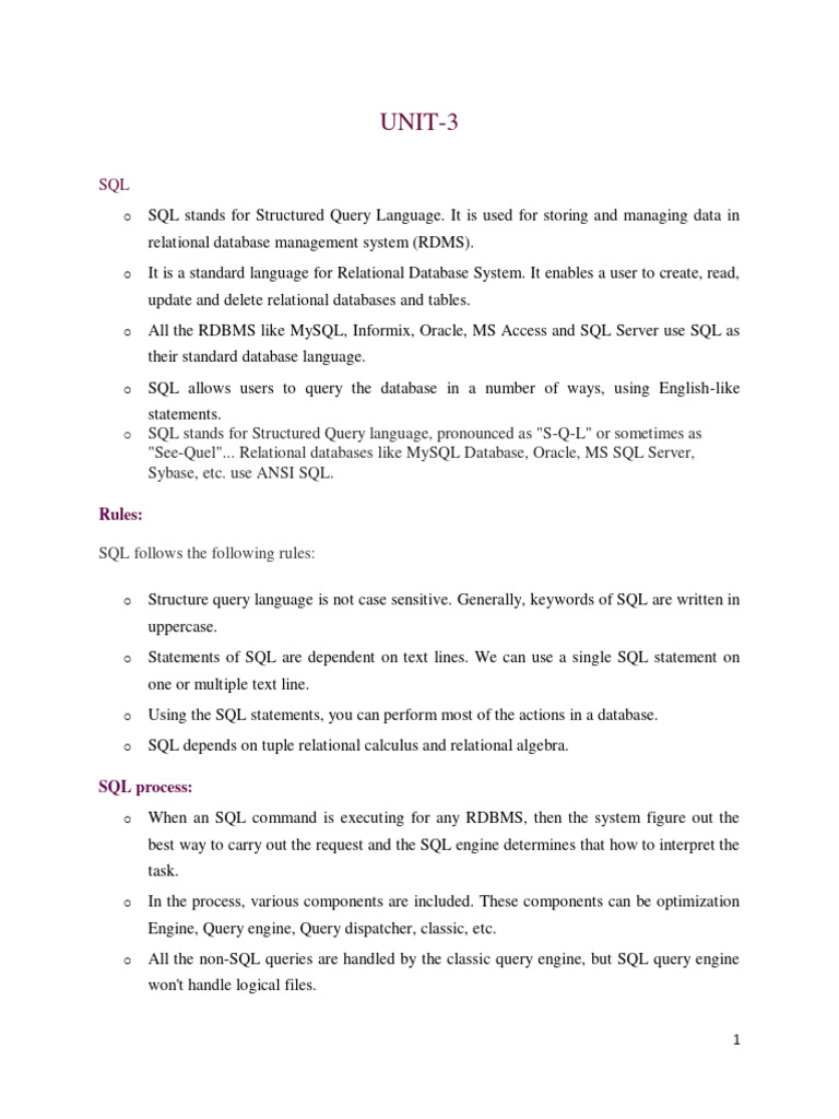 Unit 3 | PDF | Relational Database | Sql