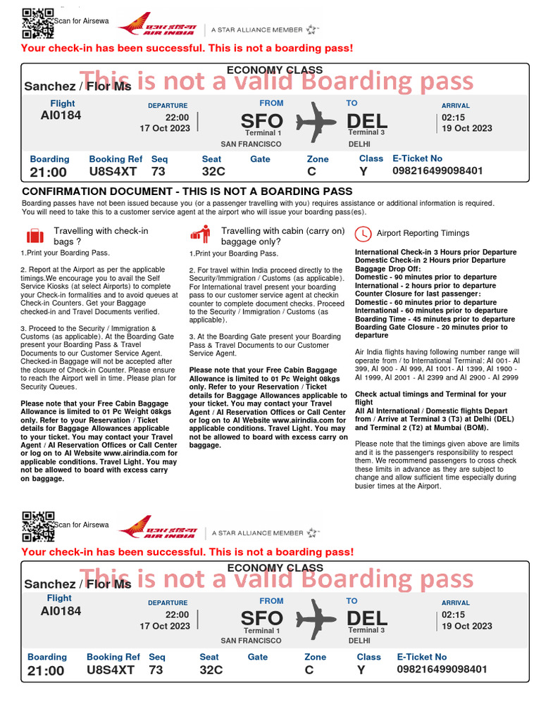 DEL SFO: Sanchez / Flor Ms AI0184 | PDF | Aviation | Transport