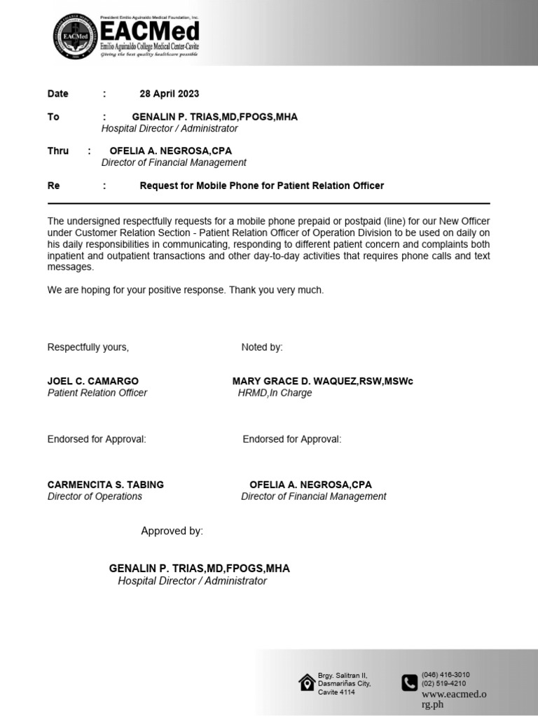 Request for Mobile Phone for Patient Officer | PDF