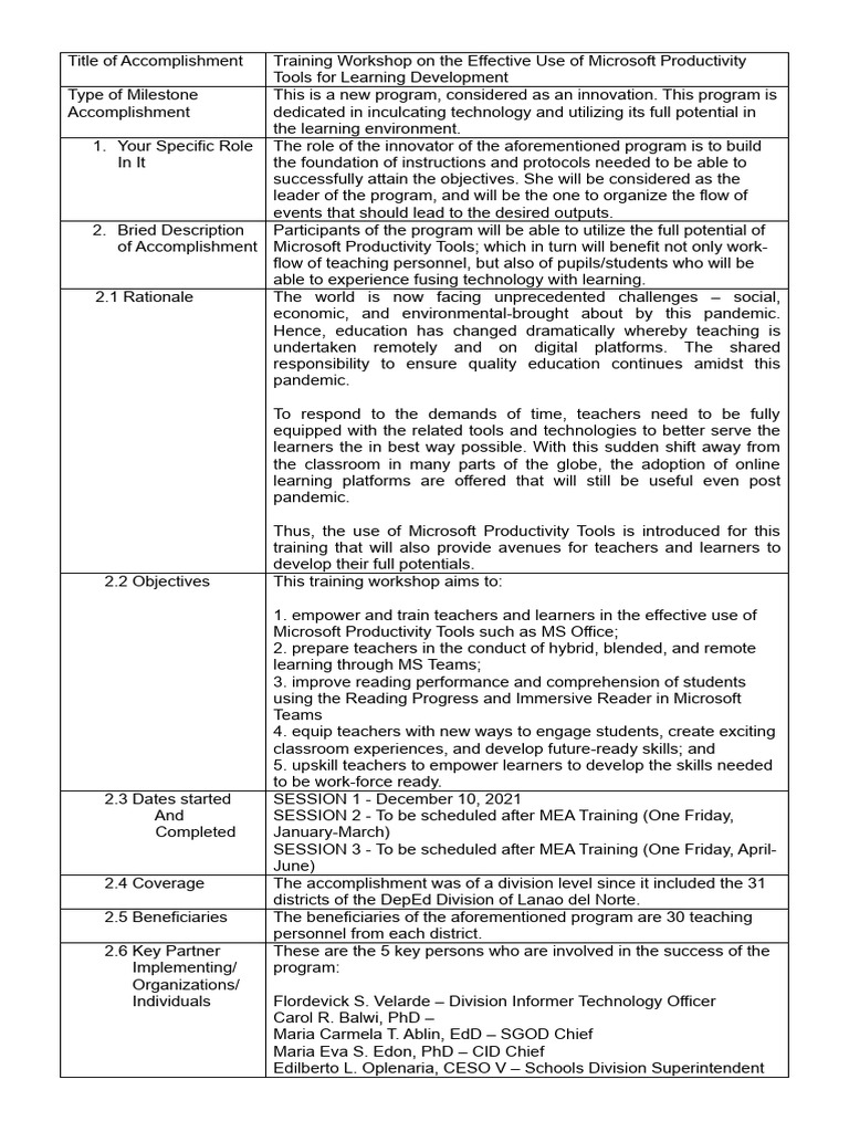 Milestone Accomplishment | PDF | Educational Technology | Learning