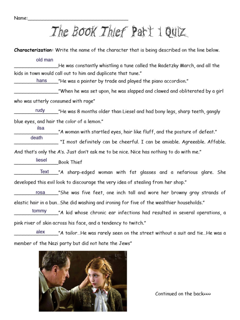 The Book Thief: Part 1 Quiz | PDF
