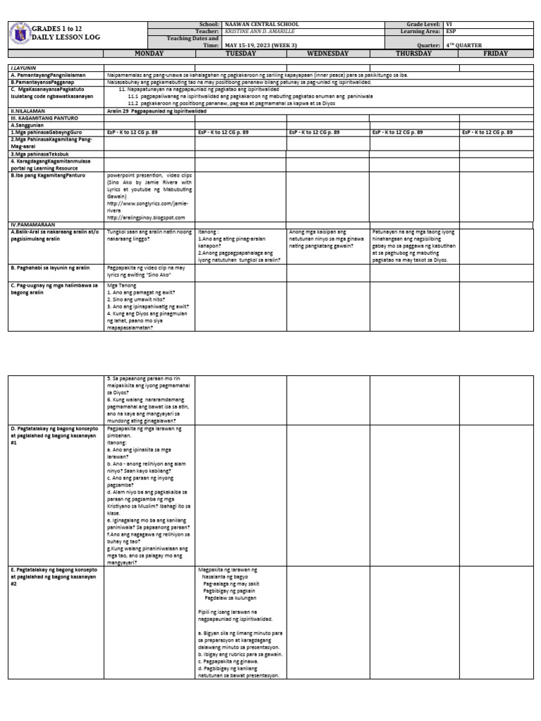 DLL - Esp 6 - Q4 - W3 | PDF